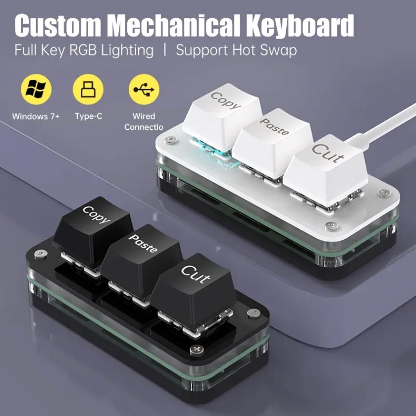RGB 3 Keys Macro Programming Mini Keyboard for Photoshop Gaming Hotswap ...