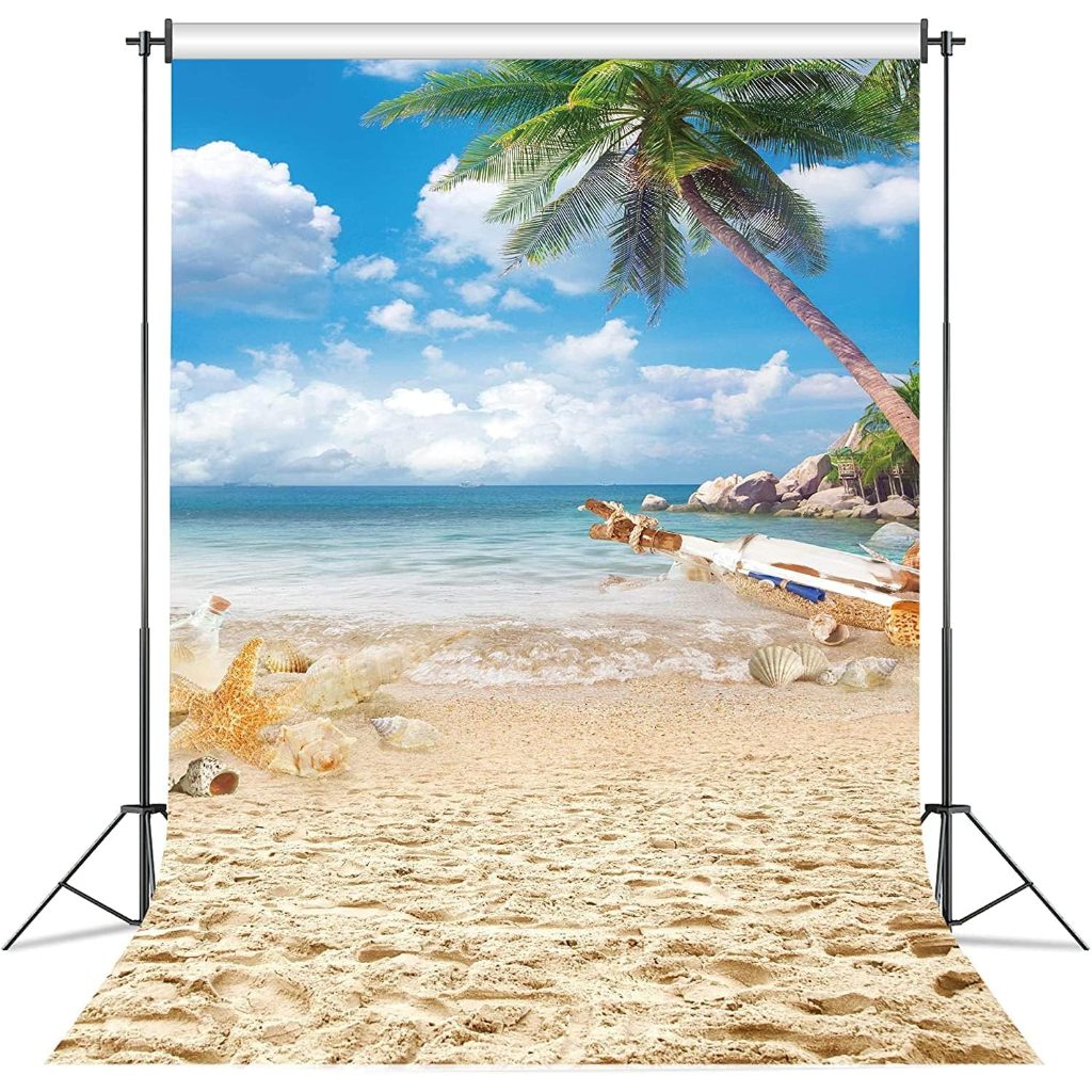 Summer Tropical Beach Backdrop Hawaii Island Palm Trees Seaside Scene ...