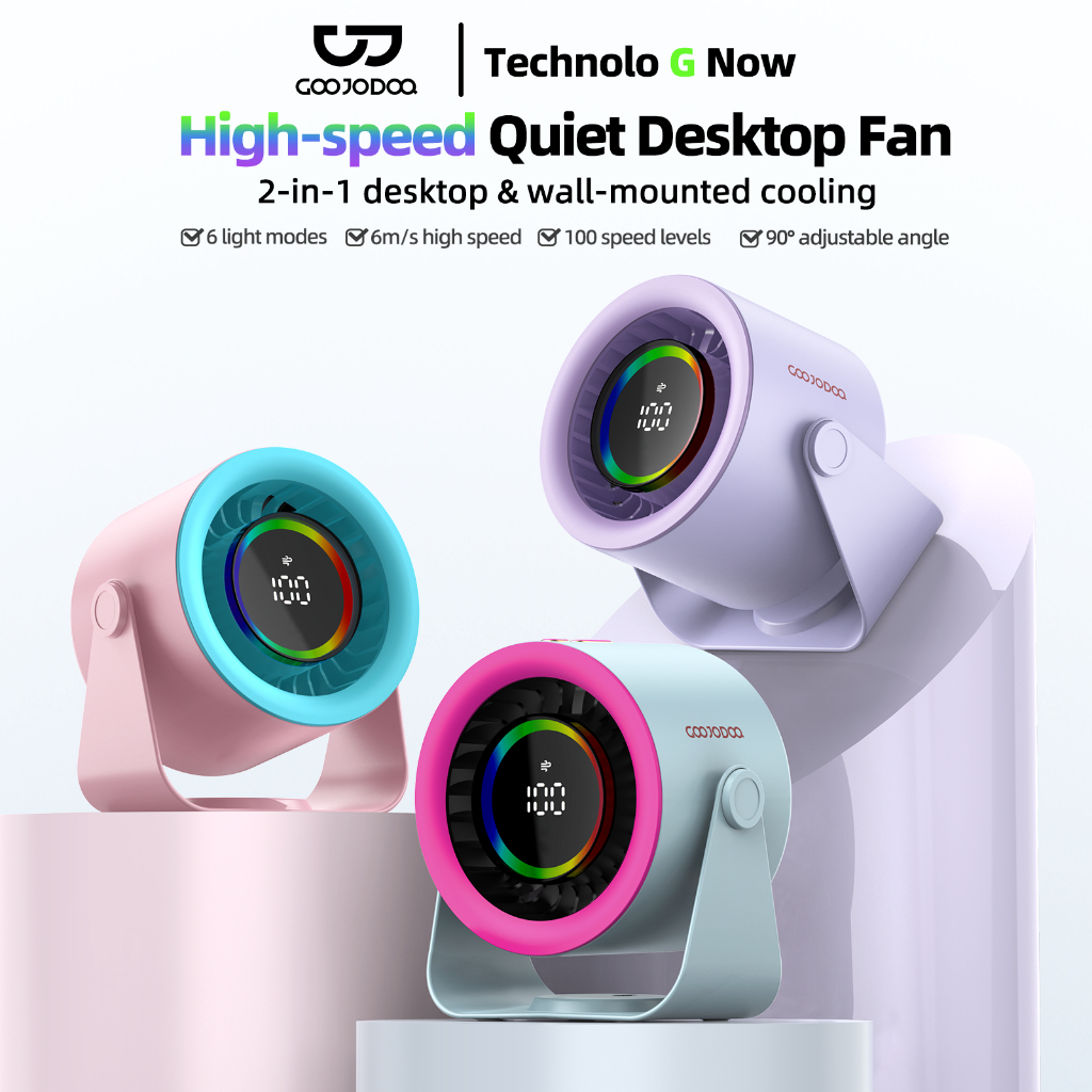 GOOJODOQ Quiet Desk Fan Strong Wind 100-speed Rechargeable Air ...
