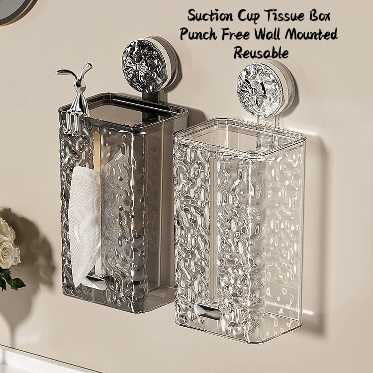 Suction Cup Tissue Box Punch Free Wall Mounted Reusable Kleenex Wash ...