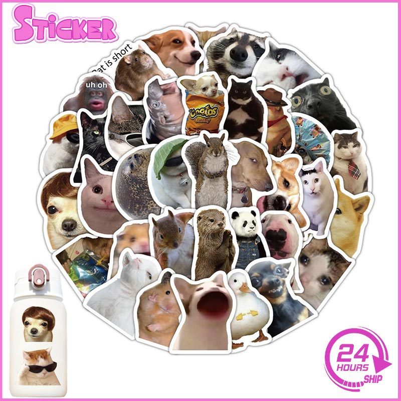 60PCS Funny Animal Meme Stickers Vinyl Waterproof Cute Cats Dogs Emoji ...