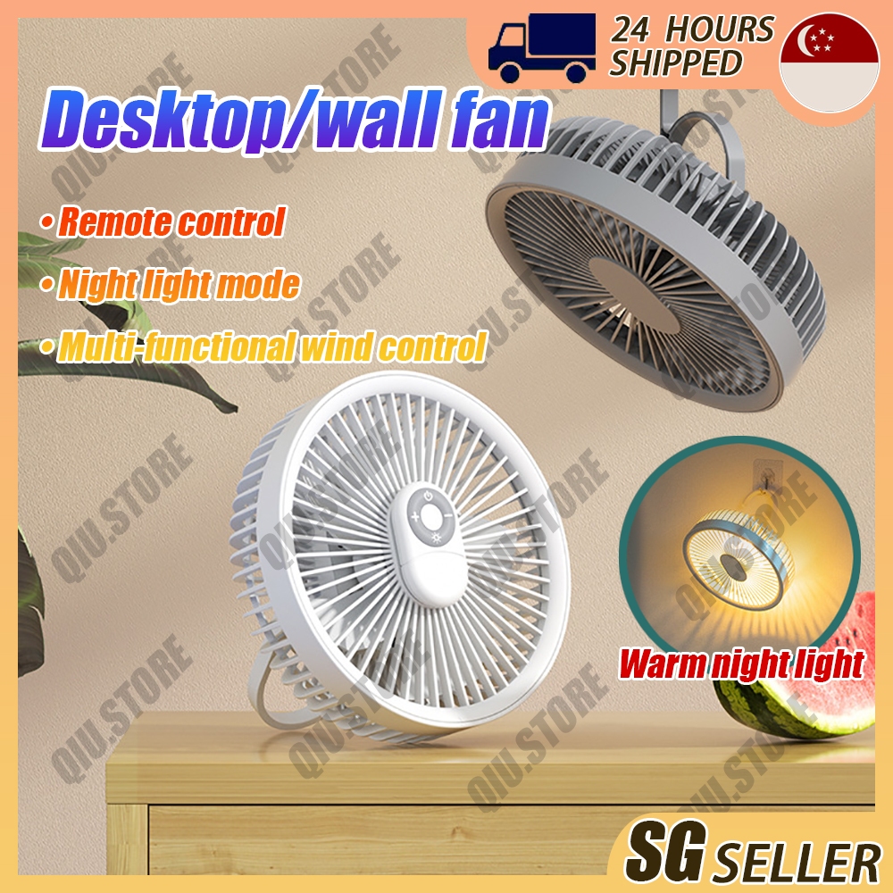 【SG Stock】Portable Fan 2 IN 1 4000mAh Remote Ceiling Fans Desk Fan With ...