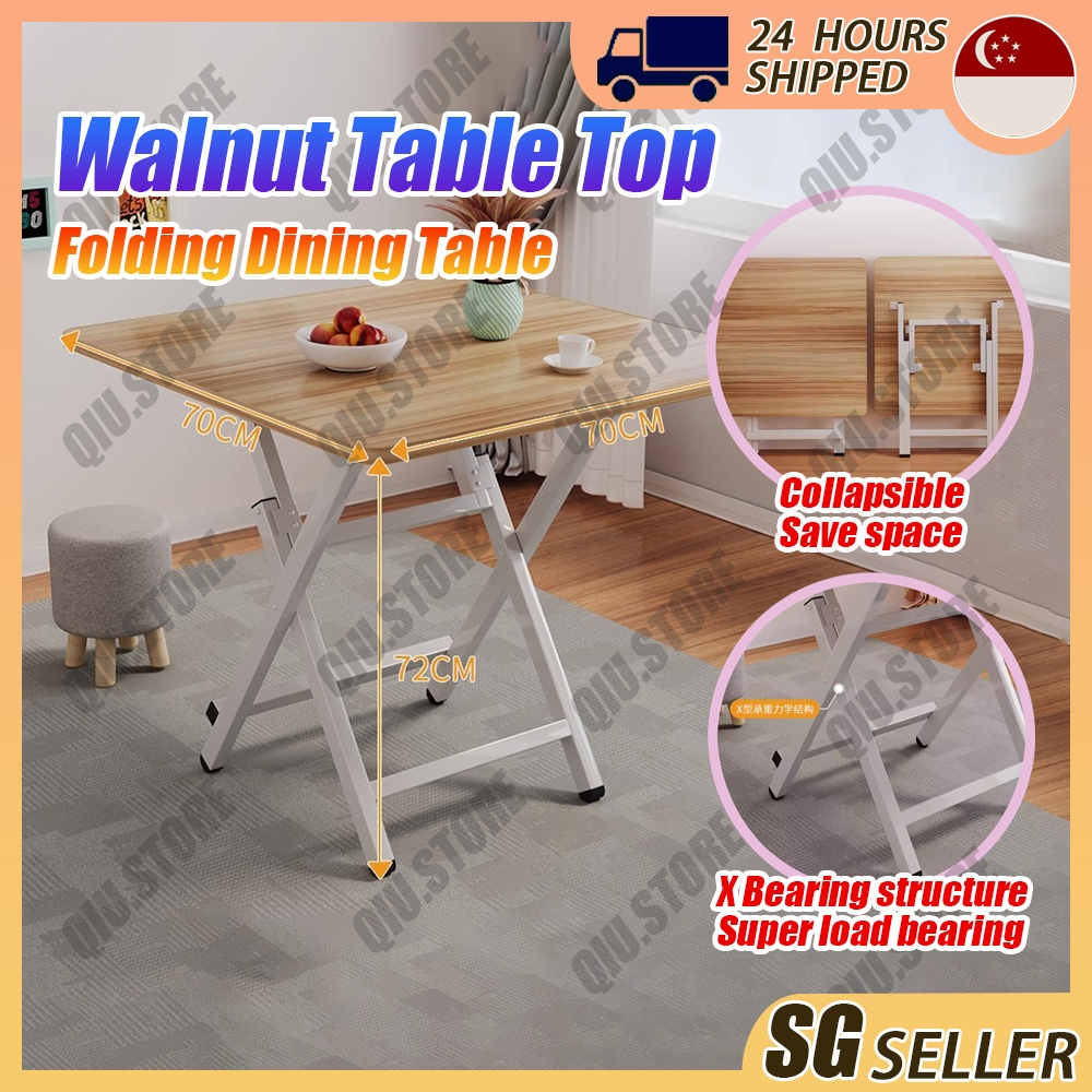【SG Stock】Foldable Table Walnut Wood Tabletop 70*70*72cm Dining Table ...