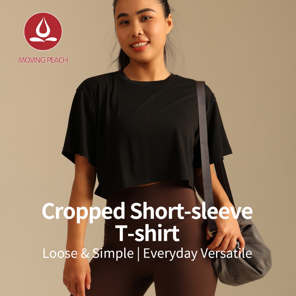 MOVING PEACH Women Sports Crop Top Relaxed Fit Breathable Running ...
