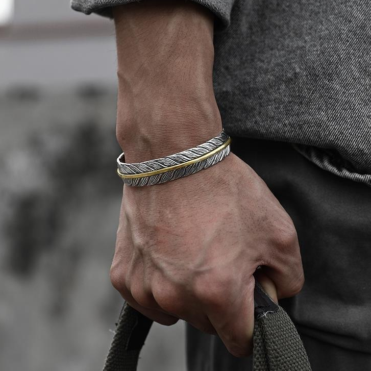 Sterling silver Tang grass bracelet men's feather with vintage silver ...