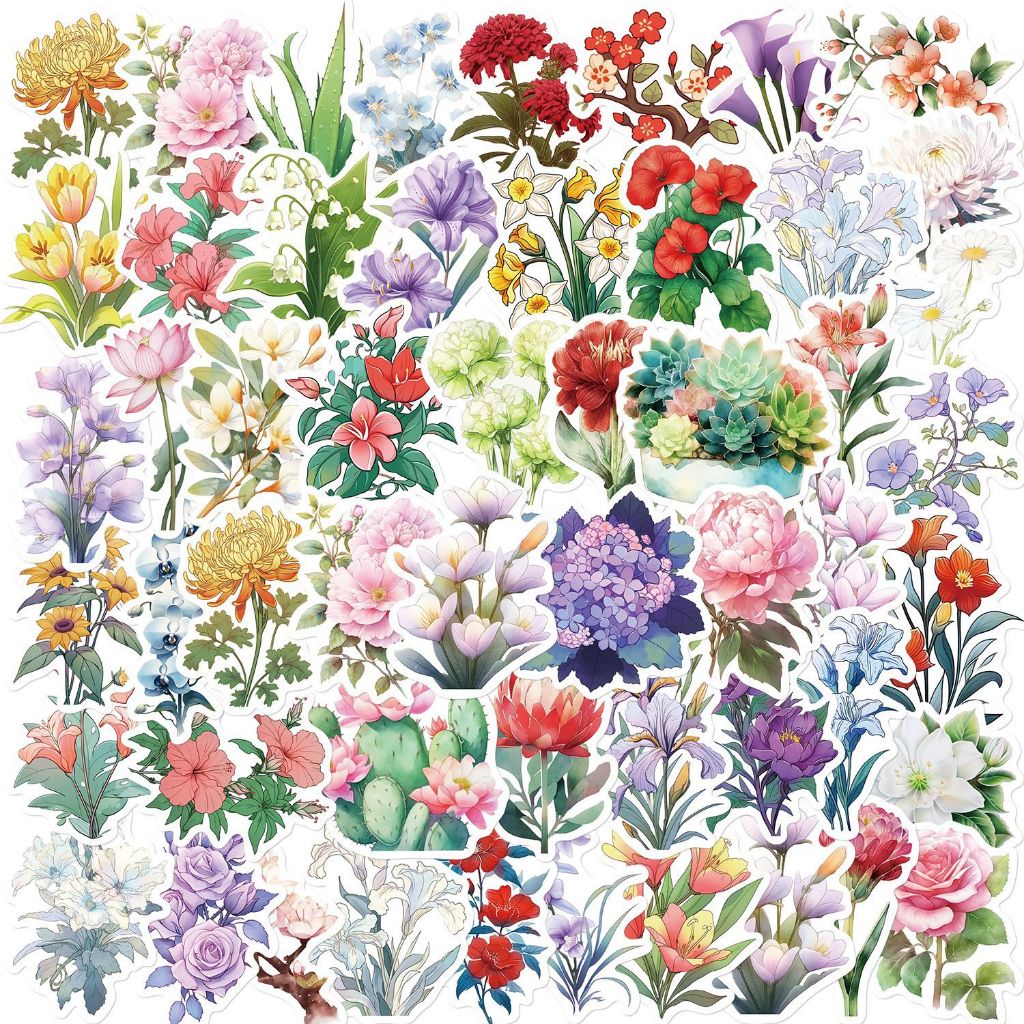 50 pcs Beautiful Flowers Decoration Waterproof PVC Stickers | Shopee ...