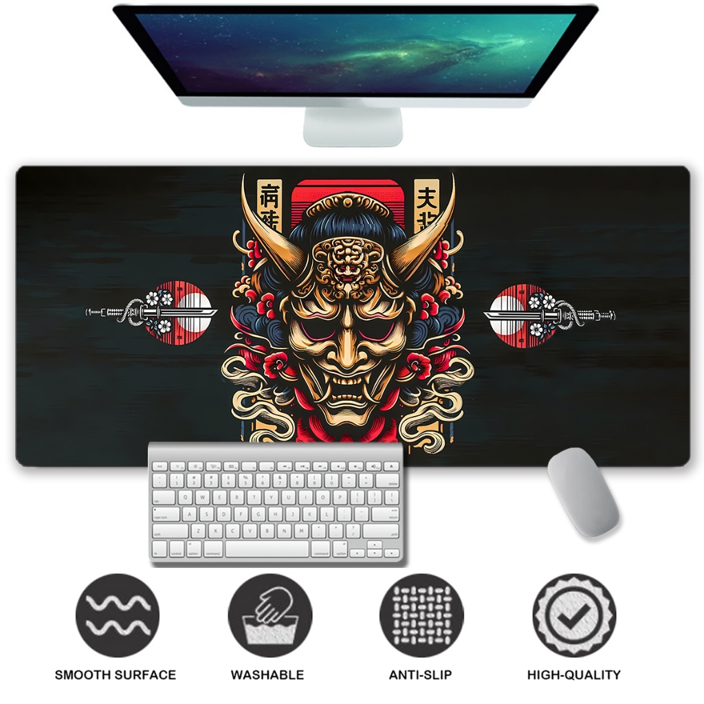 Premium Oni Mask Mousepad Japanese Samurai Traditional Deskmat Oni Mask ...