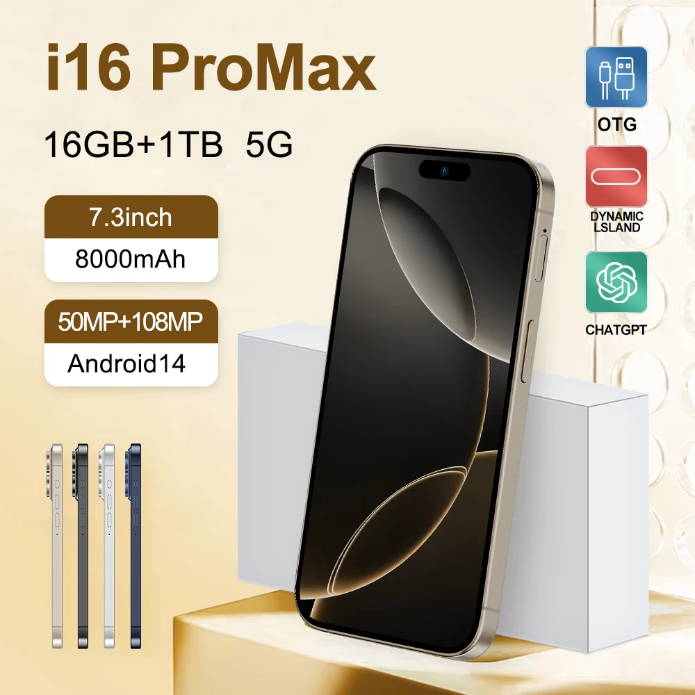 New I16 Pro Max 16GB+1TB 6.8 inch HD Cellphones Global Version 4G 5G ...