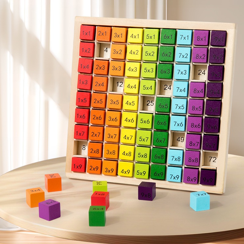 Wooden Multiplication Board Game, 81 Cubes Blocks Montessori 9x9 Times ...
