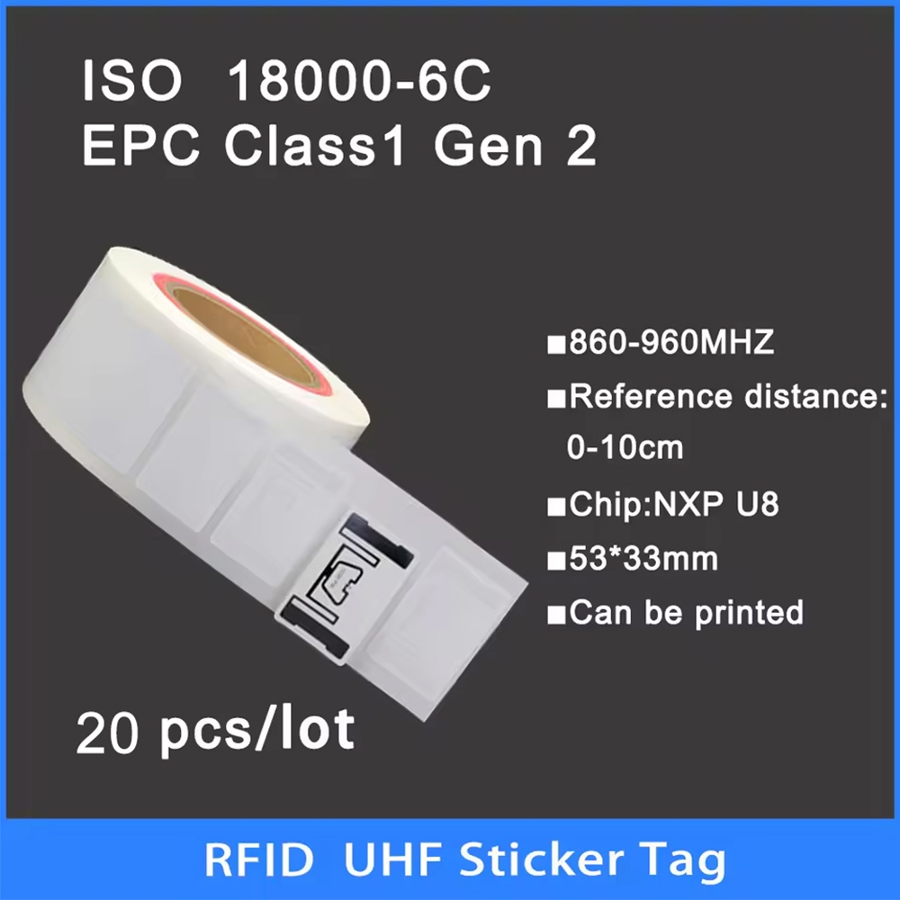 20PCS UHF RFID tag 18000-6C 860-960MHz RFID UHF Sticker Label Tag U8 ...