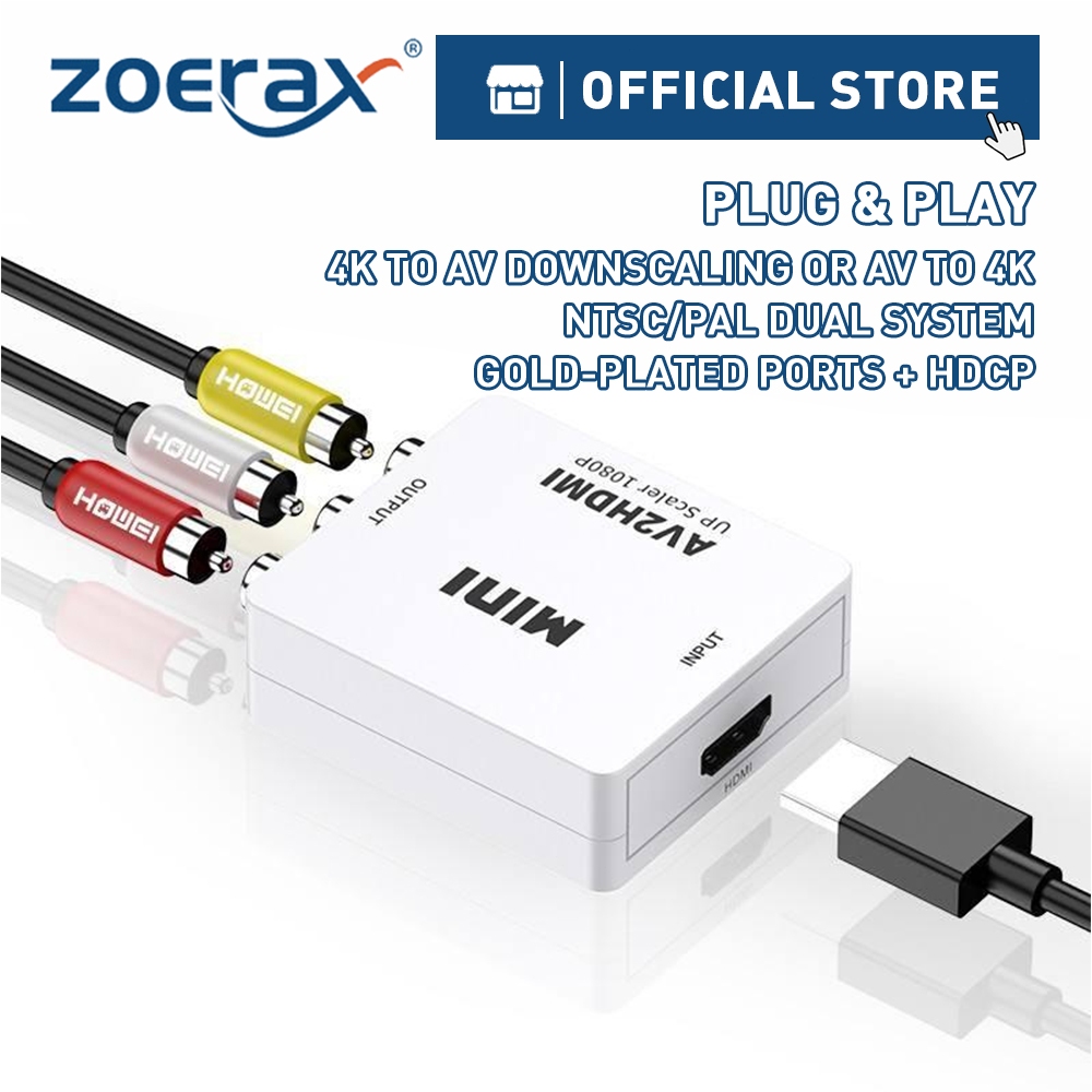 ZOERAX AV to HD-MI Converter Mini AV2HDMI 1080P RCA AV/CVBS to HDMI ...