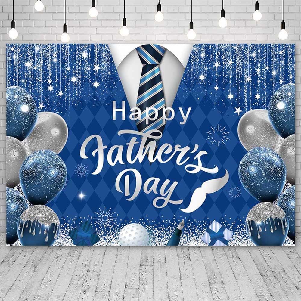 Happy Father's Day Backdrop for Photography Blue Silver Glitter I Love ...