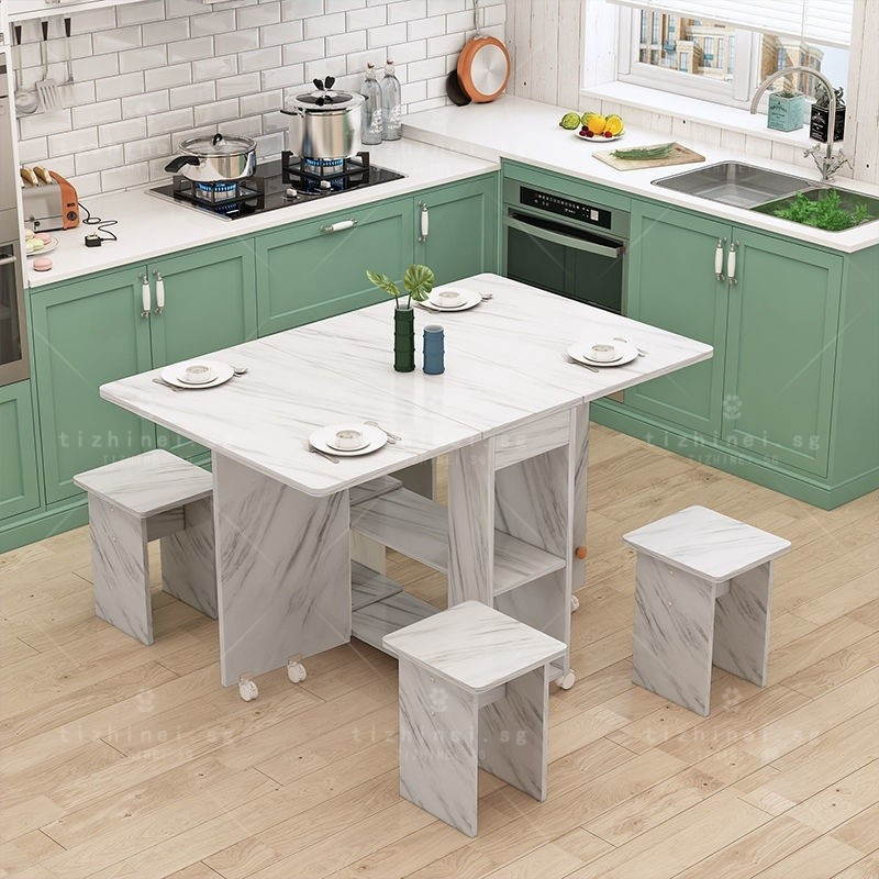 Dining Table Foldable Small Household Movable Pulley Rectangular Simple ...