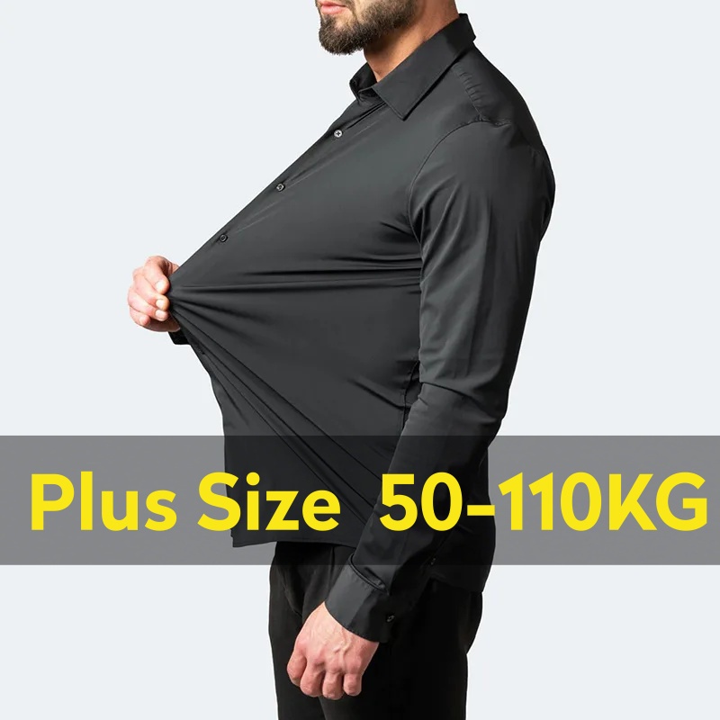 110KG Plus Size Men's Stretch Anti-wrinkle Self-cultivation Casual ...