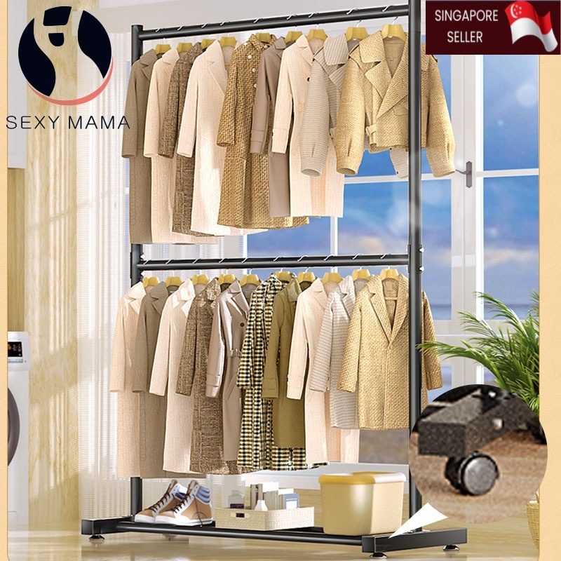 Clothing store double pole floor hanger household movable clothes rack ...