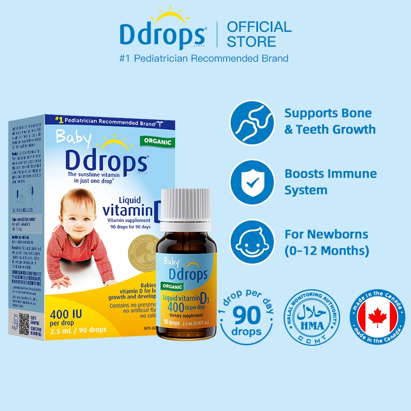 Ddrops Organic Baby 400 IU Daily Liquid Vitamin D3 Supplement (90 Drops ...