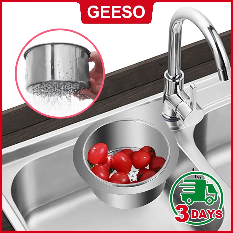 GEESO Kitchen Swan Stainless Steel Sink Drain Basket Strainer Colander ...