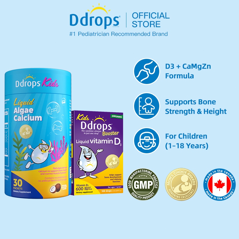 Ddrops Kids Growth Combo - Liquid Vitamin D3 600 IU + Seaweed Calcium, Magnesium, Zinc | Shopee ...