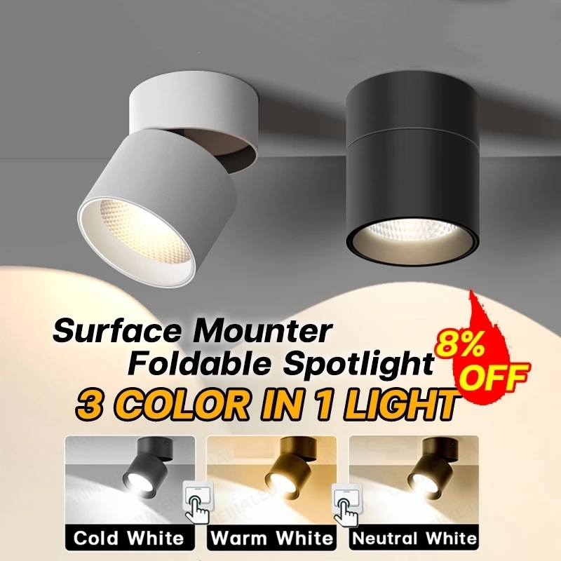 Led Downlight Tricolor Pin Light Ceiling Lamp Surface Mounted Foldable ...