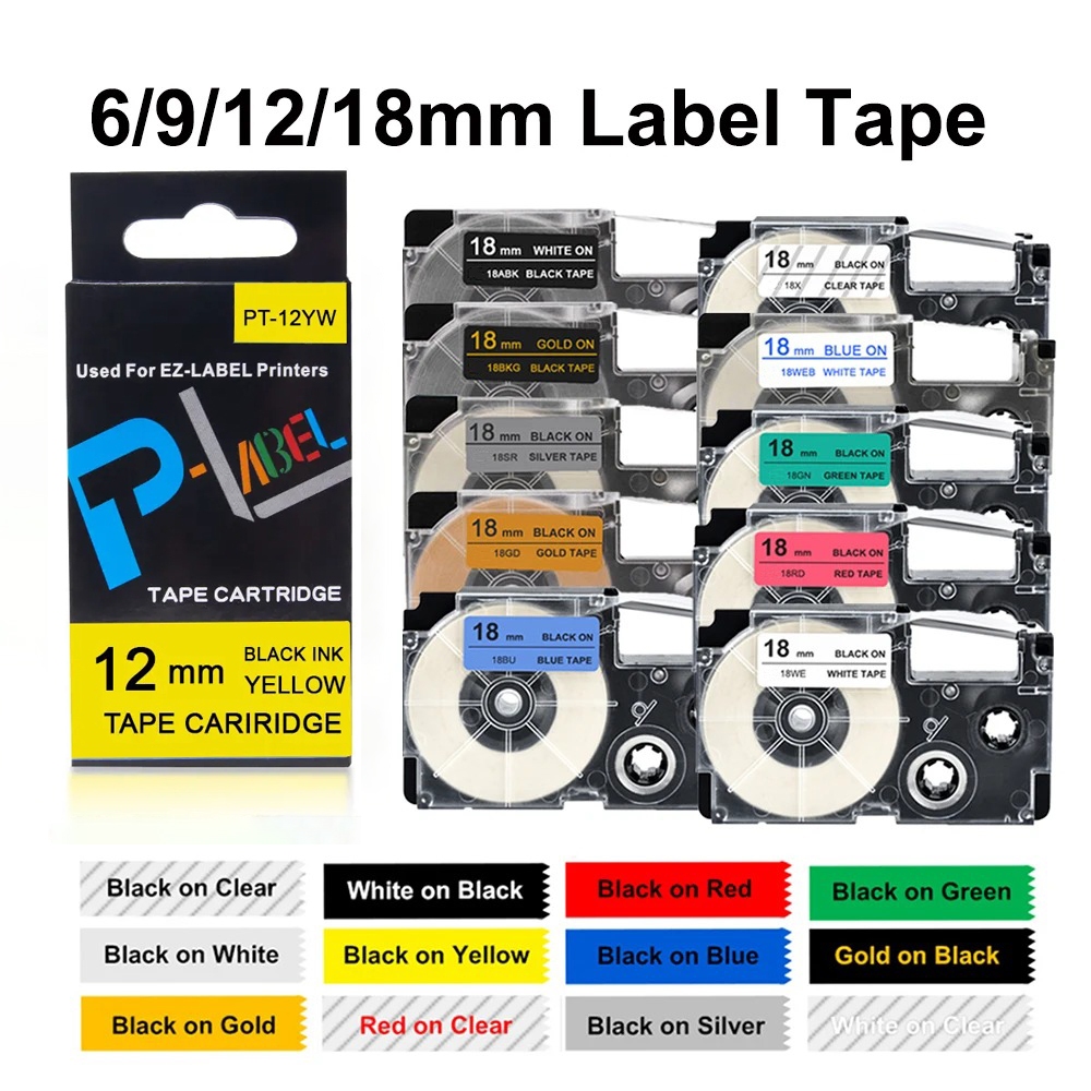 6/9/12/18mm Compatible Casio Label Tape XR Tape XR-12WE XR12X XR12YW ...