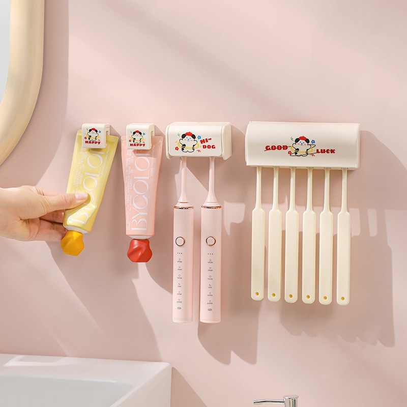 Cute Toothbrush Holder With Cover Wall-mouted Squeeze Toothpaste Clip ...