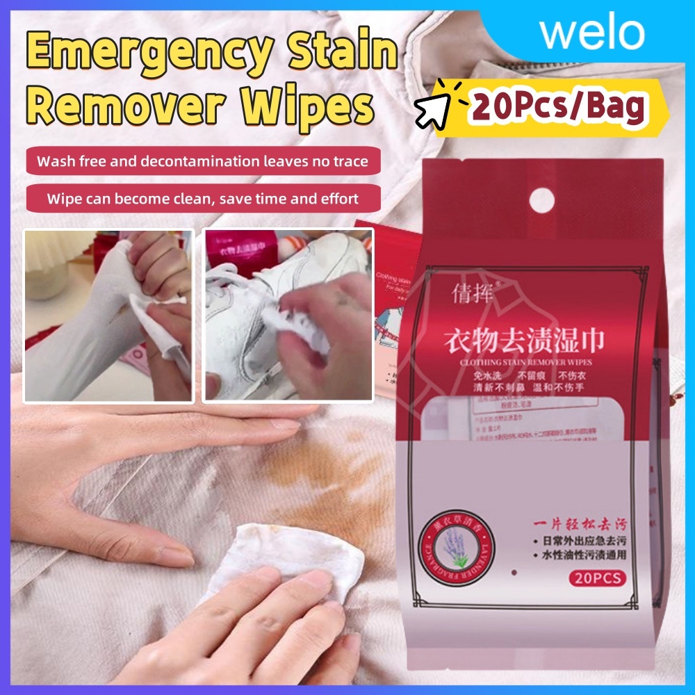 20PCS Stain Remover Wipes No Water Wash Not Damaging Clothing Quick ...