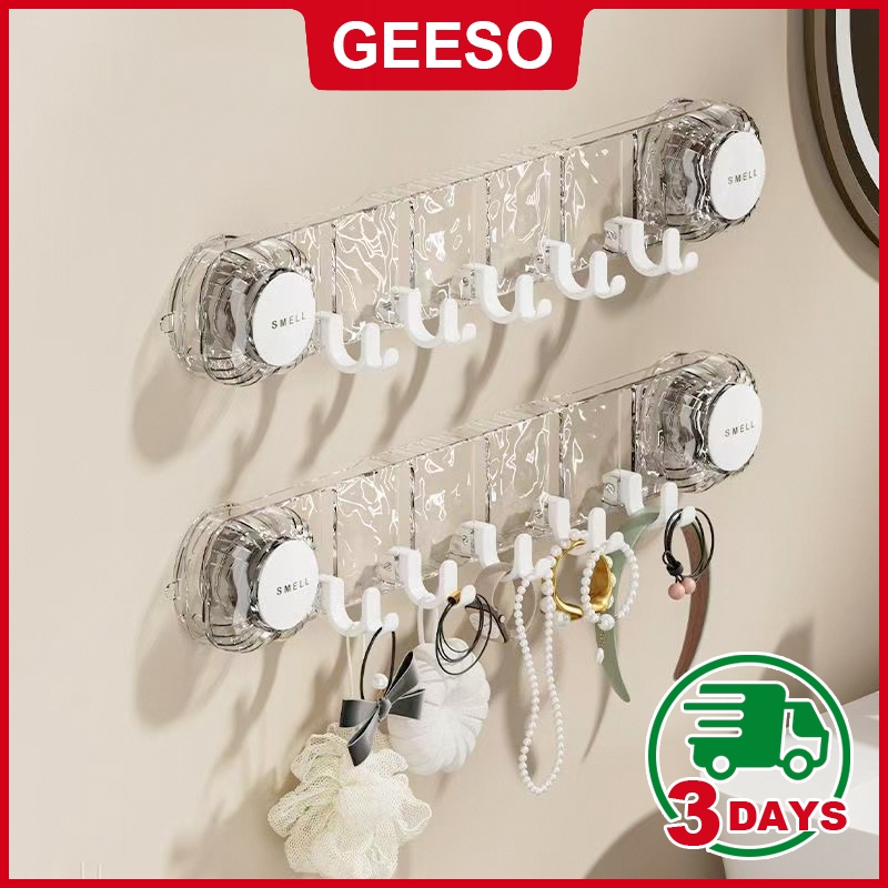 GEESO Vacuum Cup Hook Towel Rack Strong Wall Mounted Hooks Multi ...