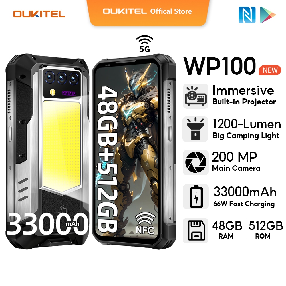 OUKITEL WP100 TITAN 5G Mobiles Built-in Projector 48GB+512GB 33000mAh ...