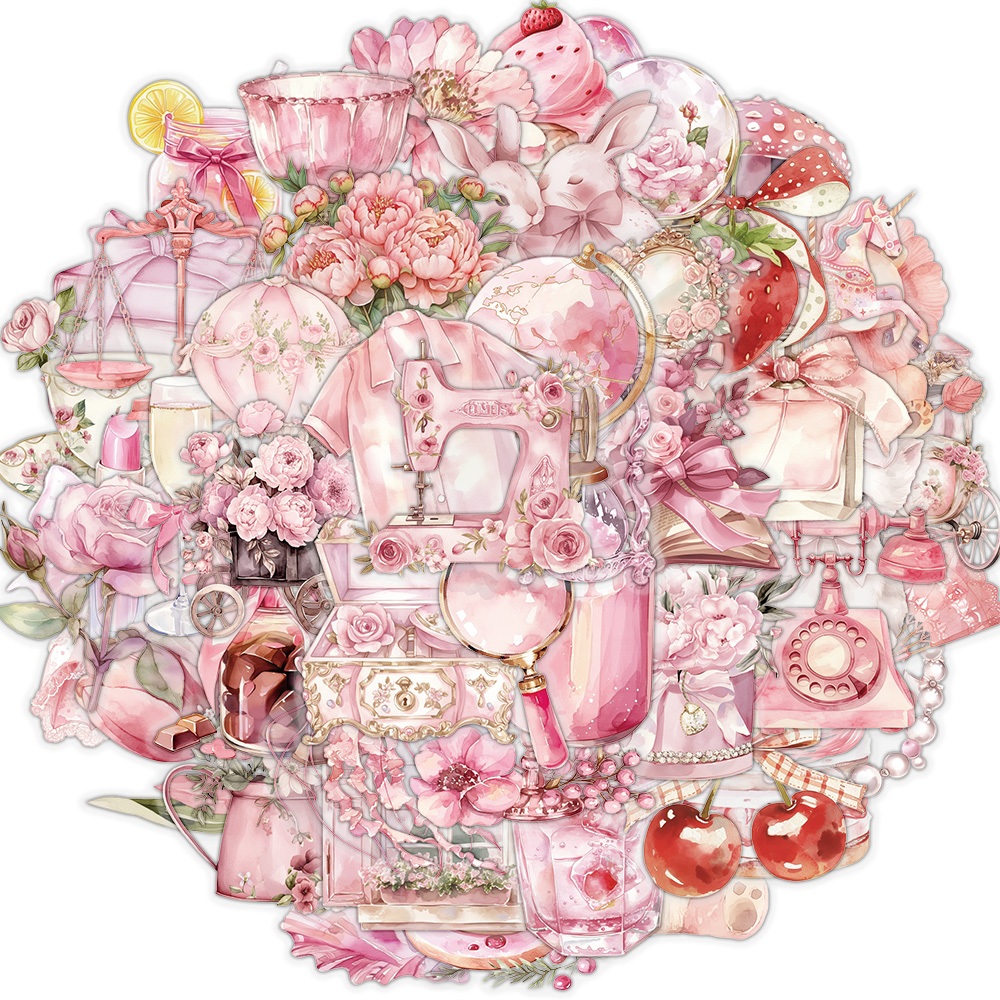 [Large Sticker]50pcs Pink Light Color Stickers for Journaling Notebook ...