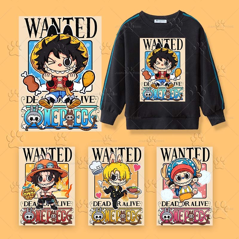 Labubu & One Piece Iron on Patches For Clothes Monkey D Luffy Wanted ...