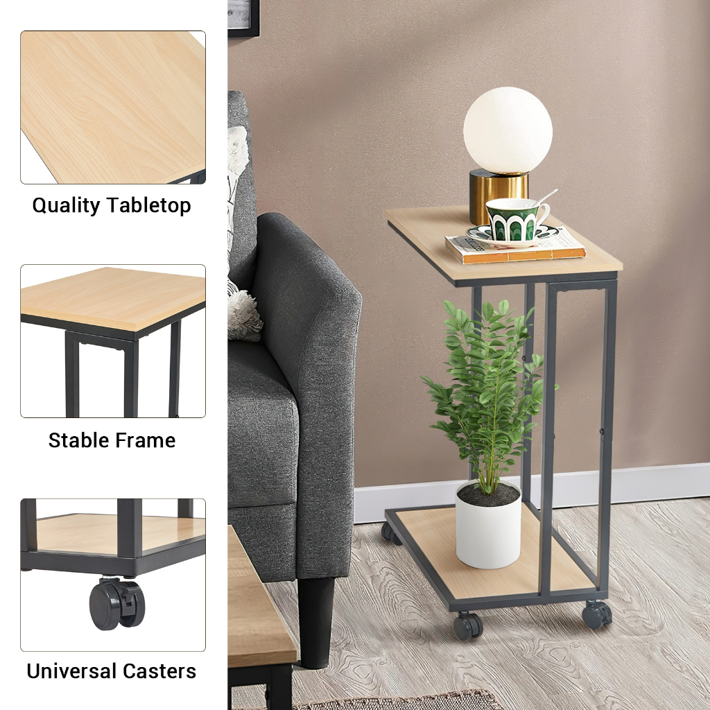 C-Shaped End Table for Couch, Slide Under Sofa Snack Table, Small TV ...