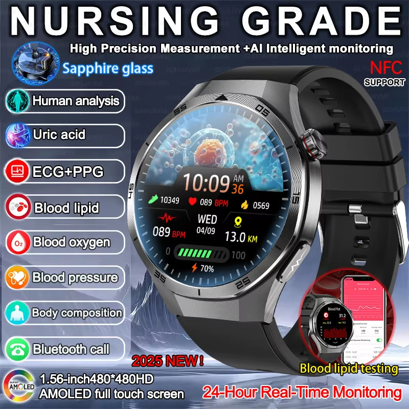 2025 New ECG+PPG Smart Watch Men Blood Pressure Lipids Uric Acid HD ...