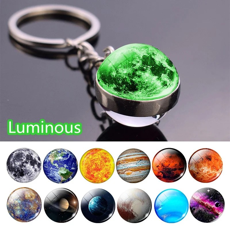 Double Side Glass Ball Ketychain Solar System Planet Keyring Space ...