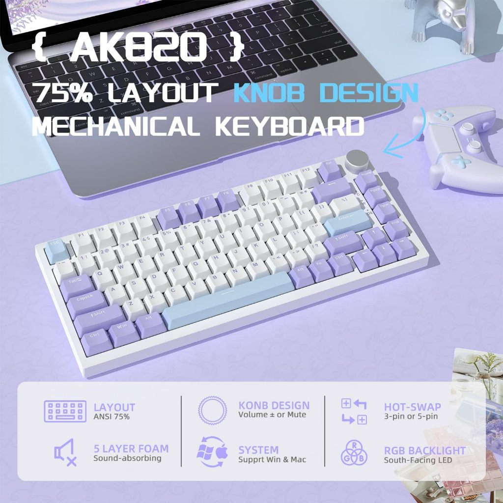 ATTACK SHARK x AJAZZ AK820 Wired Mechanical keyboard 75% Gasket-mounted Type-C Wired Mechanical ...