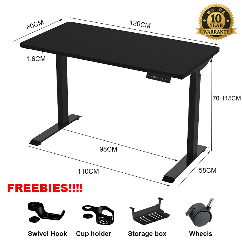 100cm Electric Height Adjustable Table USB Standing Desk With 4 Memory ...