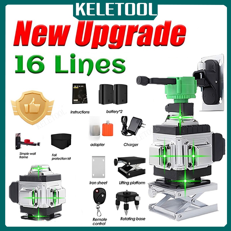 Laser Level 360 Self Leveling 16 Lines 4×360° Green Cross Line Laser ...