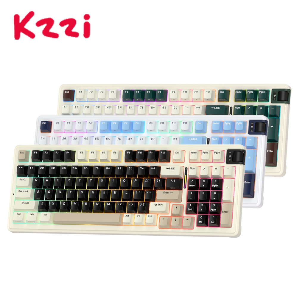 KZZI K98 98 Key Gasket Structure Three-Mode Bluetooth Wireless With Roller RGB Gaming Keyboard ...