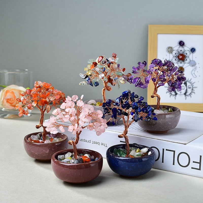 Wayismell Mini Crystal Tree Ornament - Handmade Crystal Stone Tree ...