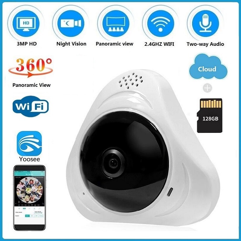 YOOSEE 3MP VR CCTV Camera WiFi 360 Degree Panoramic View Fisheye IP ...