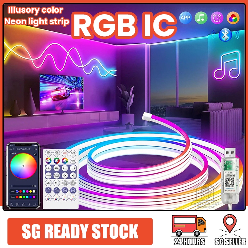 【SG STOCK】5M/3M RGBIC Light Strip Neon Light Bluetooth LED Neon Music ...