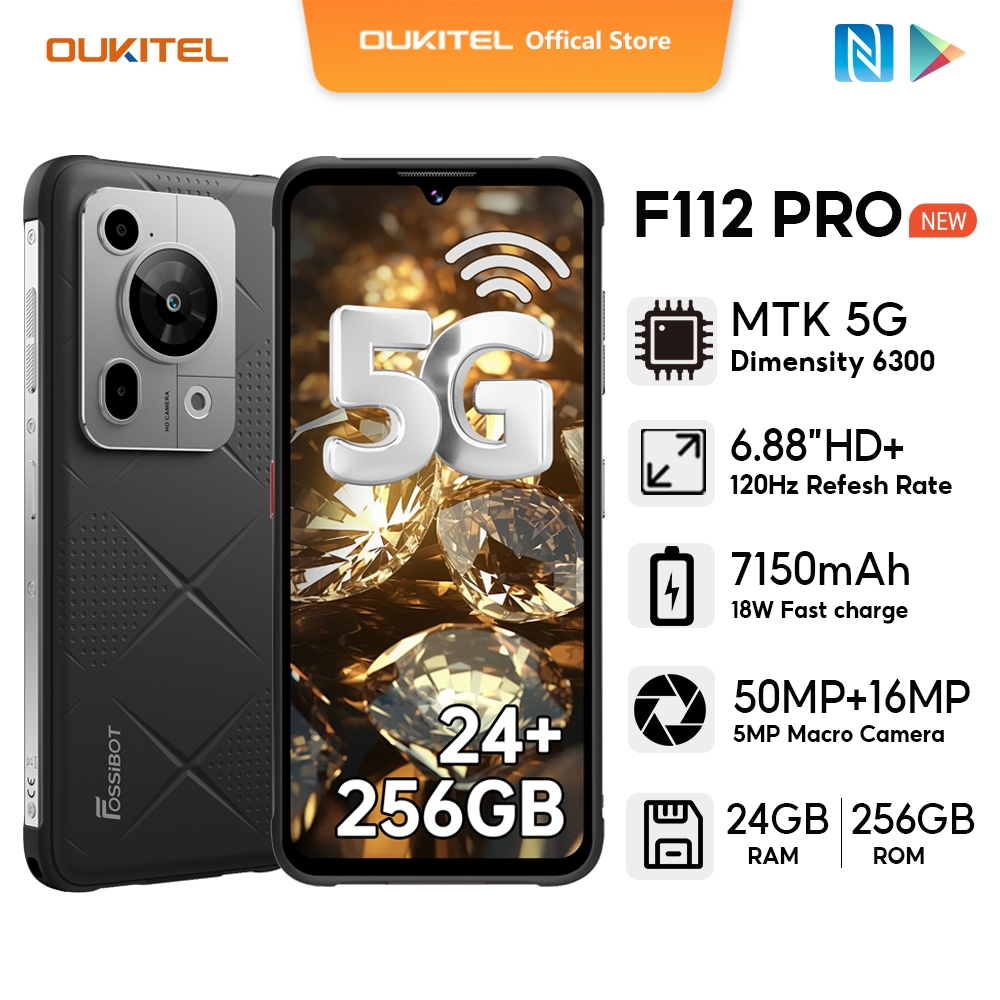OUKITEL Fossibot F112 PRO 5G Handphone 24GB+256GB 6.88inch 120Hz Screen ...
