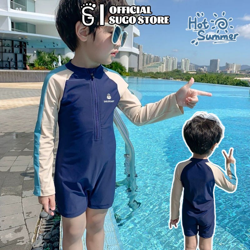 SUGE One Piece Swimsuit For Kids Boy Water Sport Long Sleeve Swimwear ...