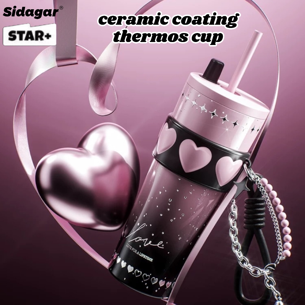 【Sidagar】STAR+Ceramic Coated Thermos Cup 316 Stainless Steel Thermal Tumbler Large Capacity Car ...