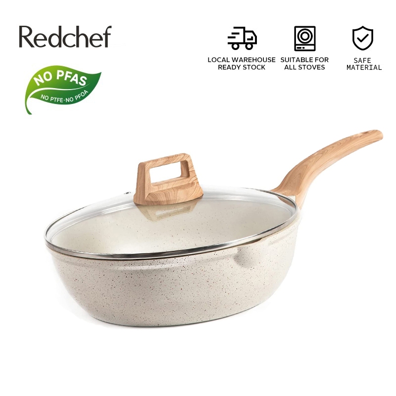 Redchef White non stick wok with lid no PFAS PTFE or PFOA suitable for ...