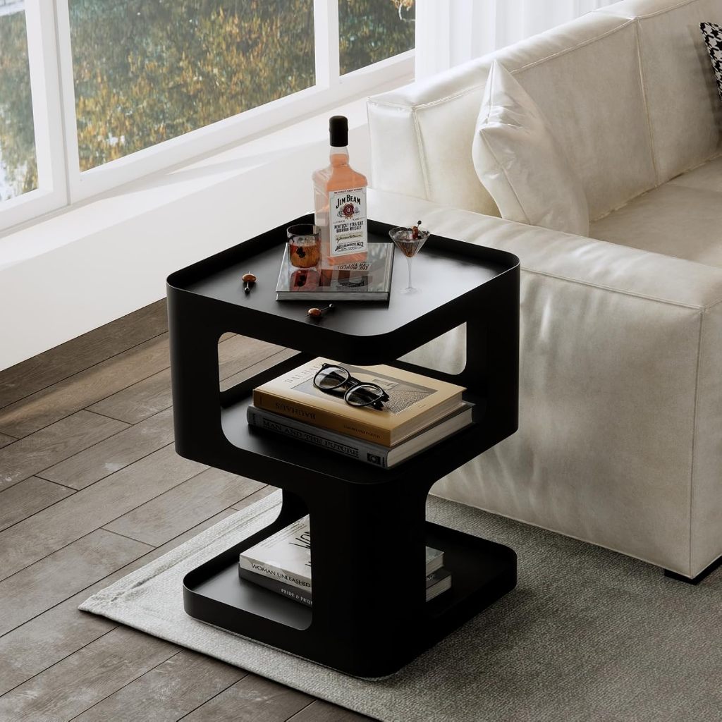 【No Assembly Required】Metal Side Table Nightstand Small Table Bedside ...
