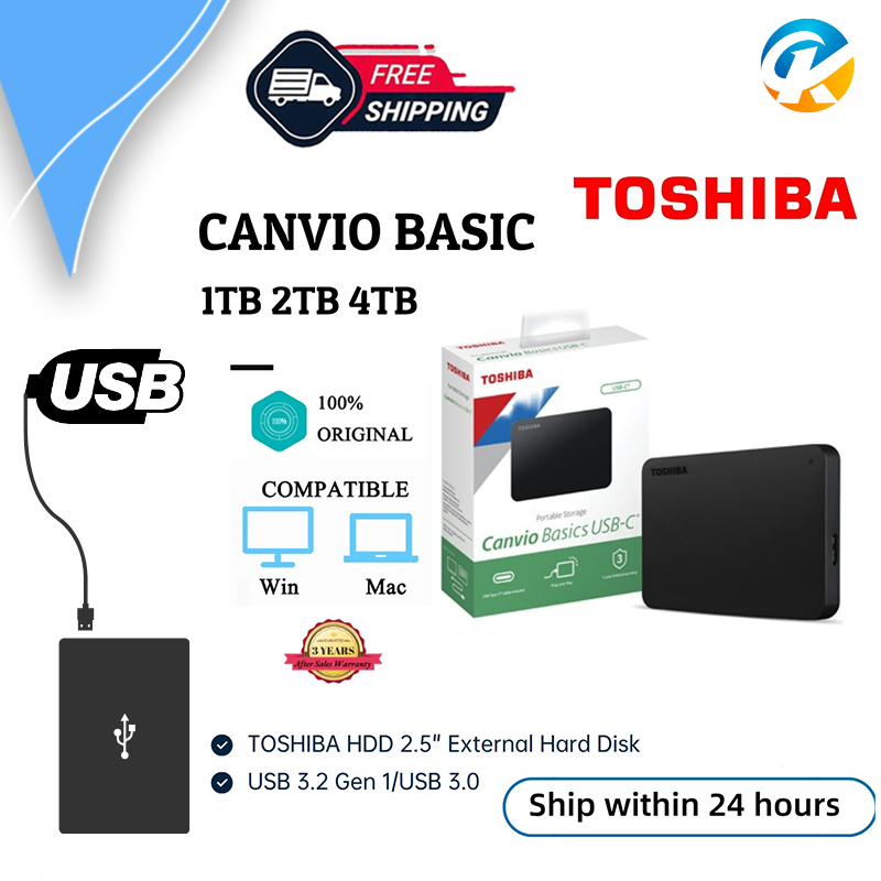 TOSHIBA Hard Disk Canvio Basics 1TB/2TB/4TB USB3.2 HDD 2.5" Portable ...