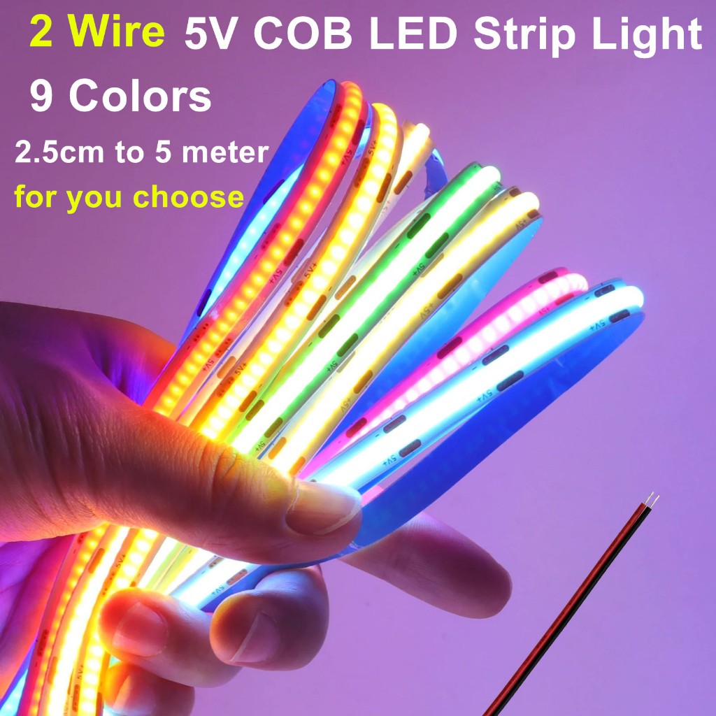 5V COB LED Strip Light with 2 Pin Wire, Flexible 320leds/m COB LED Tape ...
