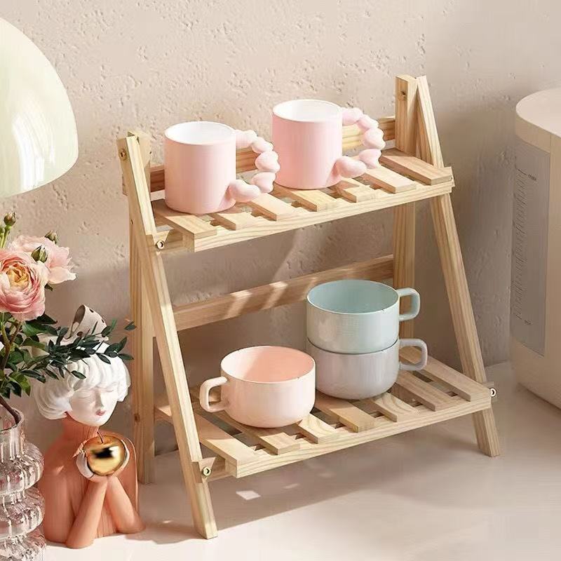 Authentic Solid Wood Double Layer Desktop Trapezoid Shelf - Singapore ...