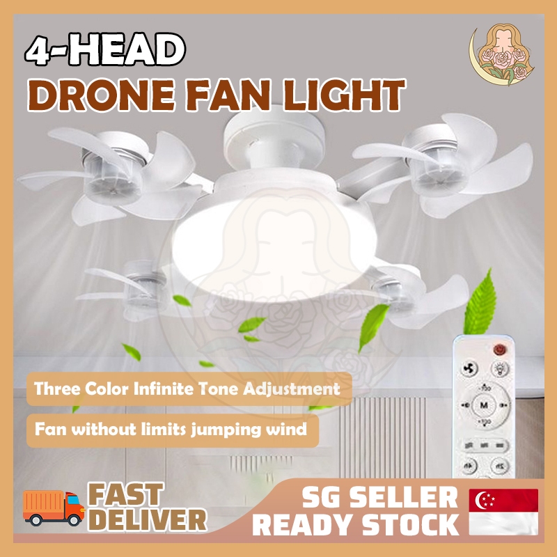 4 Blades Ceiling Fan Light with Remote Control | Four-Head Drone Fan ...