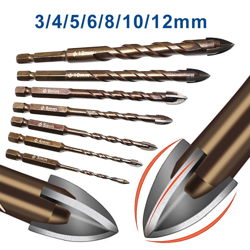 3-12mm Cross Hex Tile Drill Bits Set for Glass Concrete Ceramic Tile Hard Alloy Triangle Drill ...